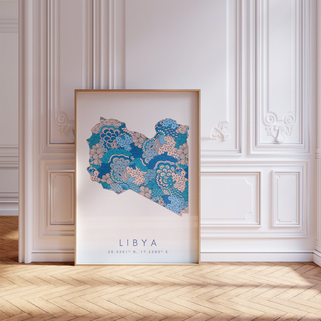 Libya Map Print Minimal Style Pastel Blue Wall Art, Libya Art Print ...
