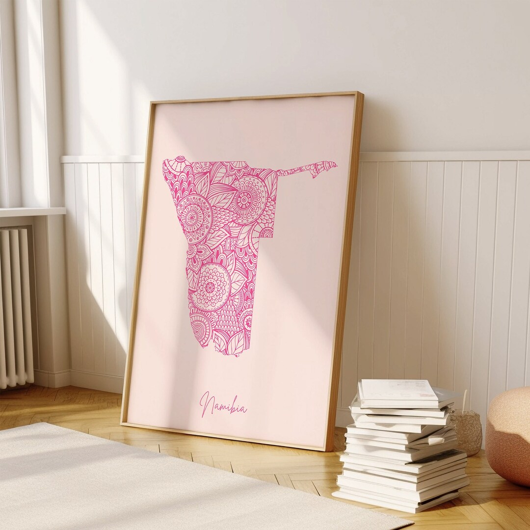 Namibia Digital Pink Minimal Map Print Wall Art, Namibia Map Art Print ...