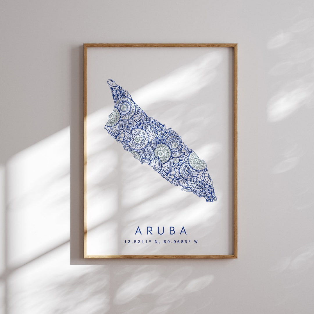 Aruba Map Print Minimal Style Blue Wall Art, Aruba Art Print Decor for ...