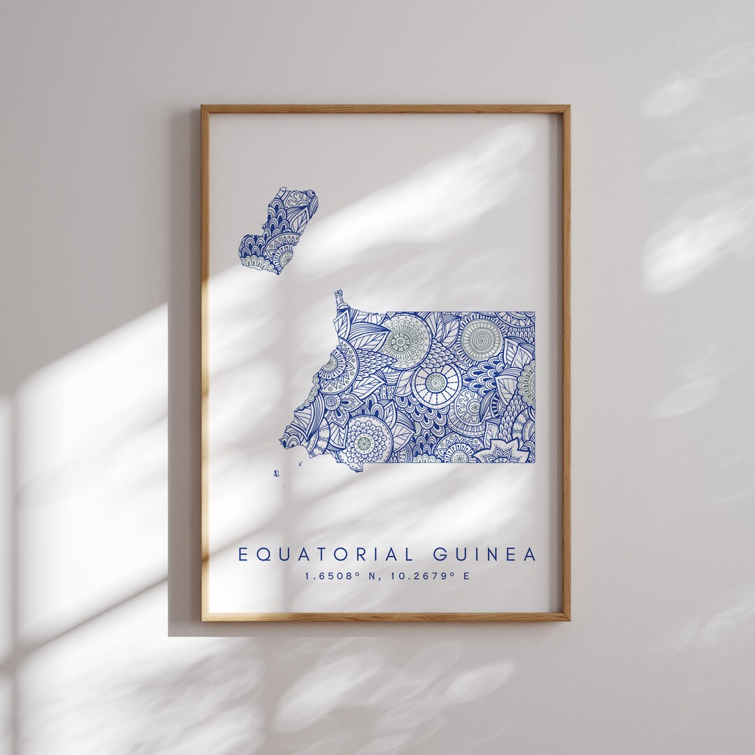 Equatorial Guinea Map Print Minimal Style Blue Wall Art, Equatorial ...