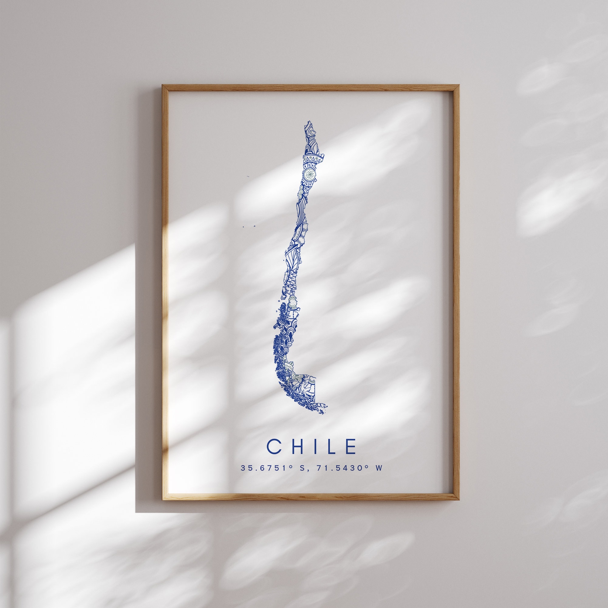 Chile Map Print Minimal Style Blue Wall Art, Chile Art Print Decor for ...