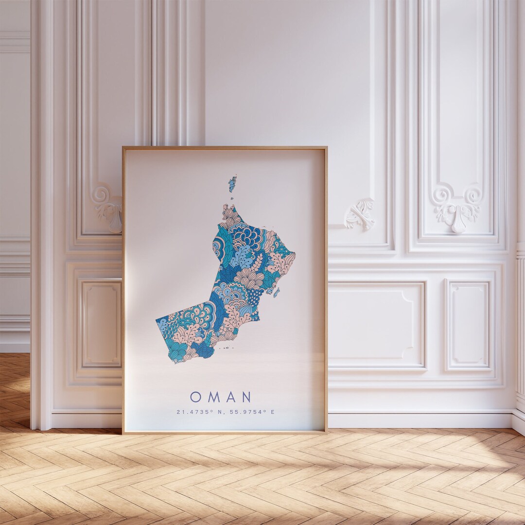 Oman Map Print Minimal Style Pastel Blue Wall Art, Oman Art Print Decor ...