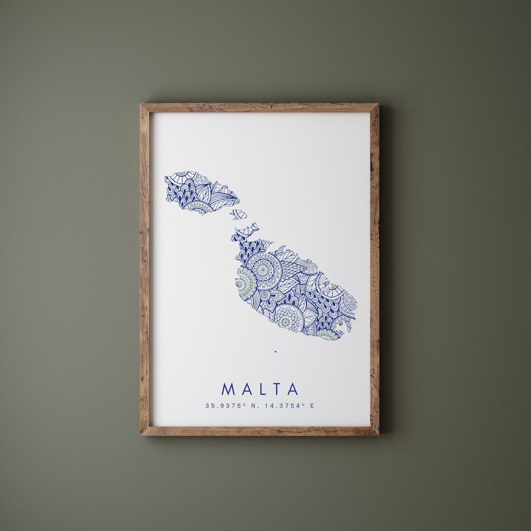 Malta Map Print Minimal Style Blue Wall Art Malta Art Print - Etsy