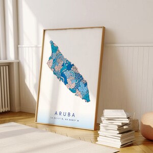 Aruba Designer Map Print Blue Wall Art, Aruba Art Print Decor for Home ...