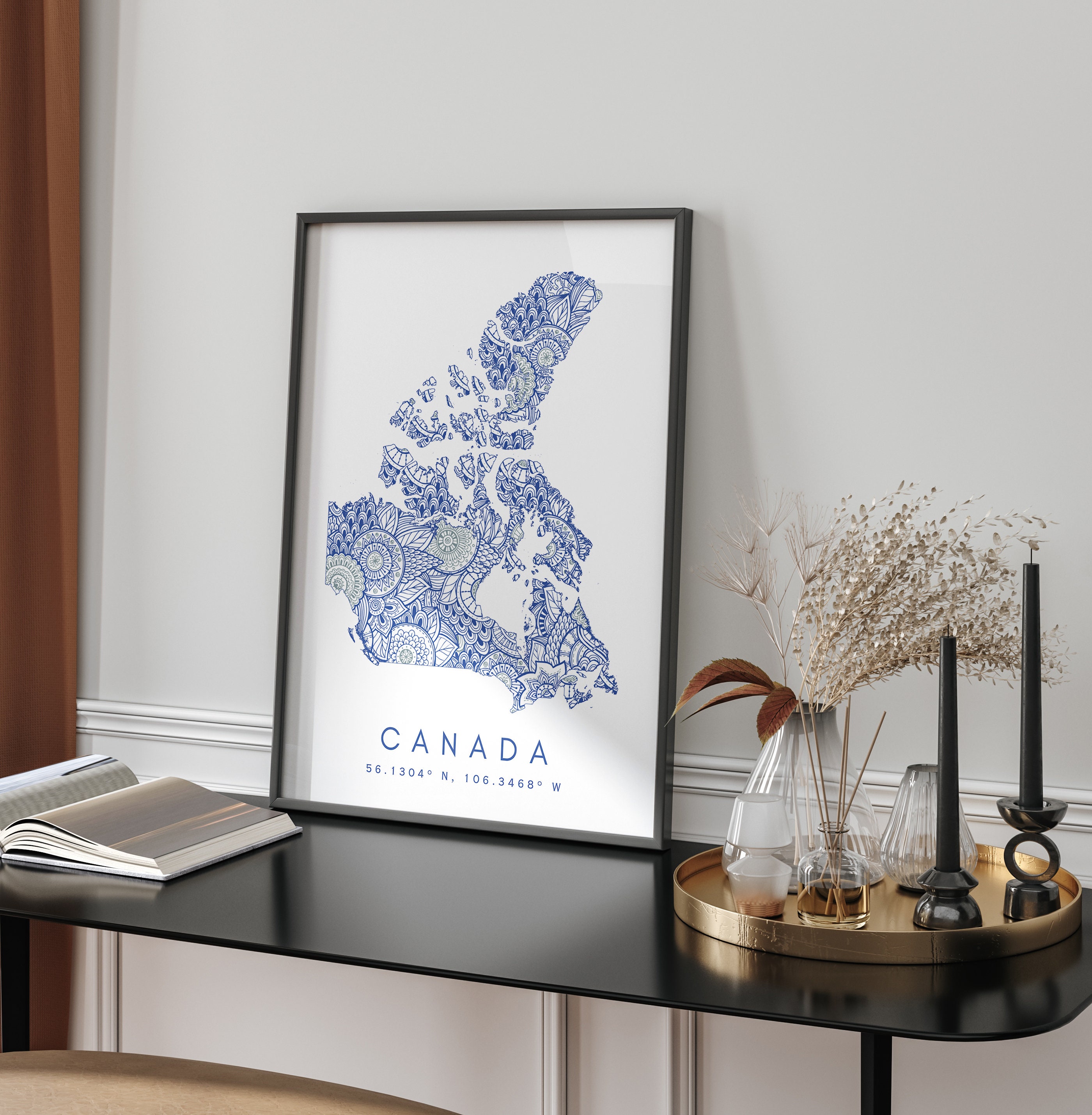 Canada Map Print Minimal Style Blue Wall Art, Canada Art Print Decor ...