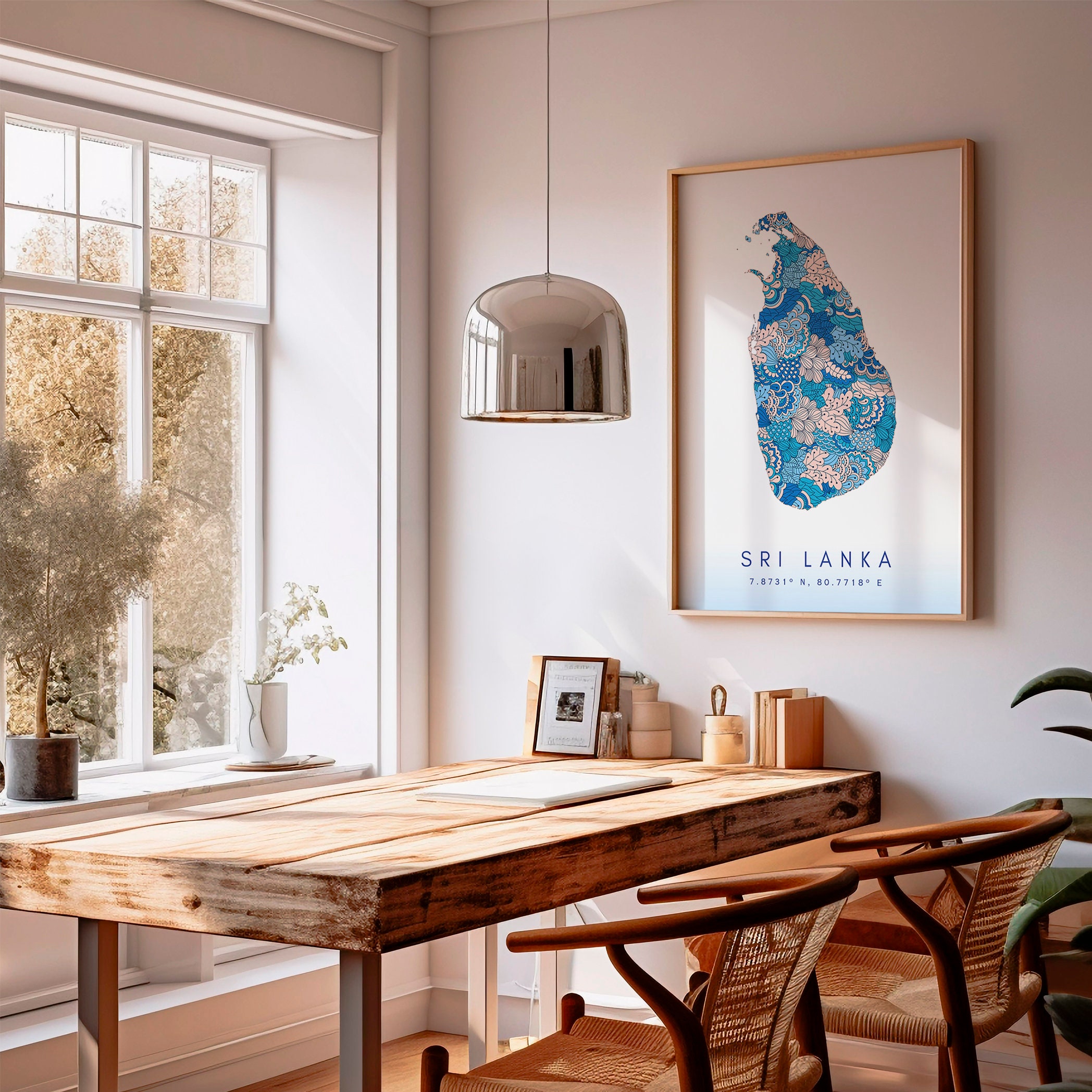Sri Lanka Map Print Minimal Style Pastel Blue Wall Art, Sri Lanka Art ...
