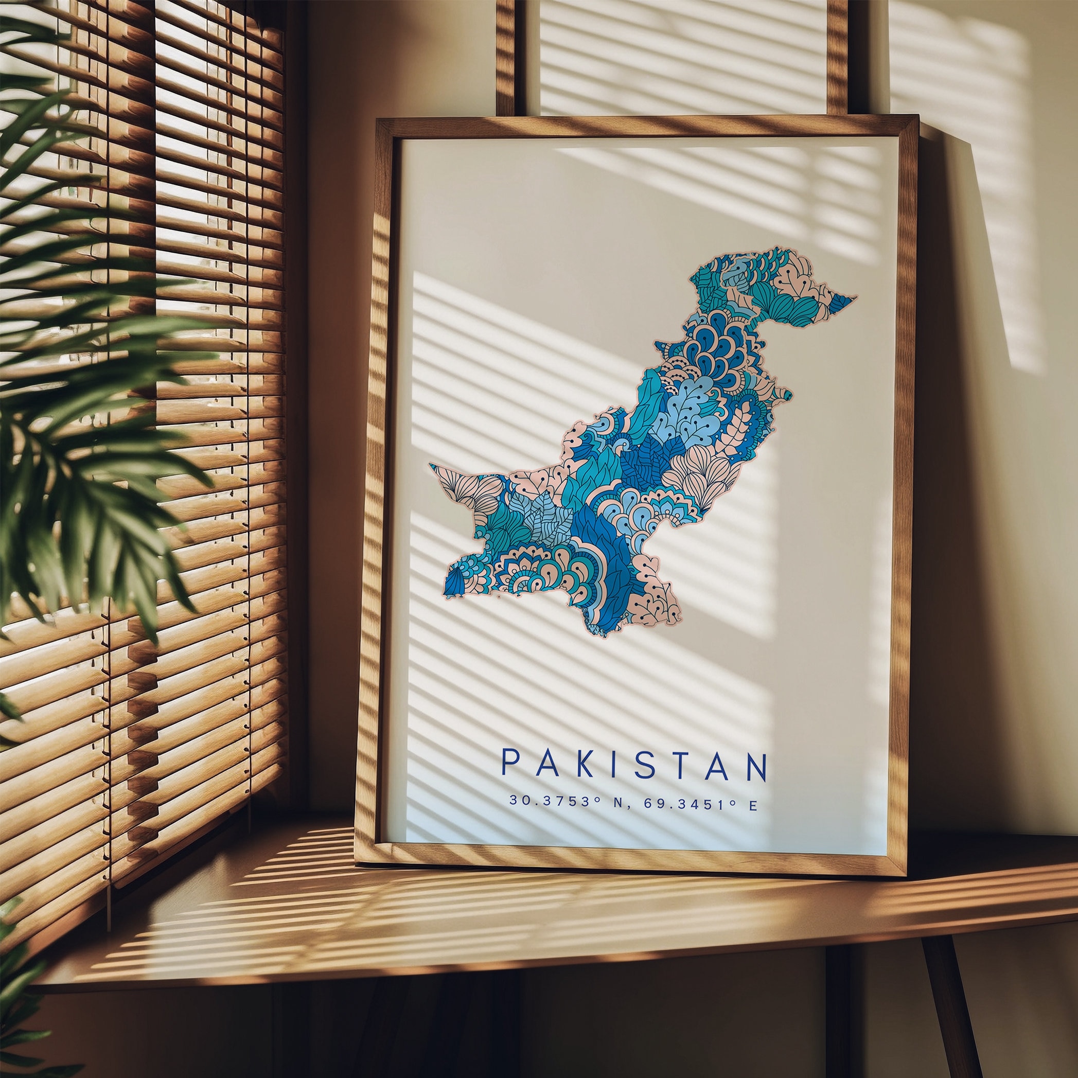 Pakistan Map Print Minimal Style Pastel Blue Wall Art, Pakistan Art ...