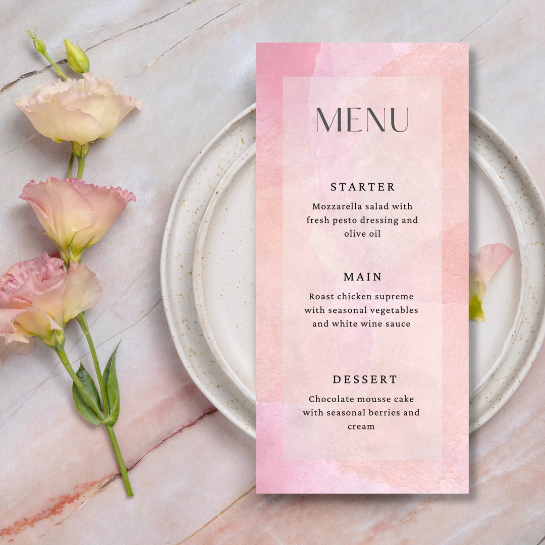 Modern Pink Wedding Menu, Colourful Menu, Digital Template ...