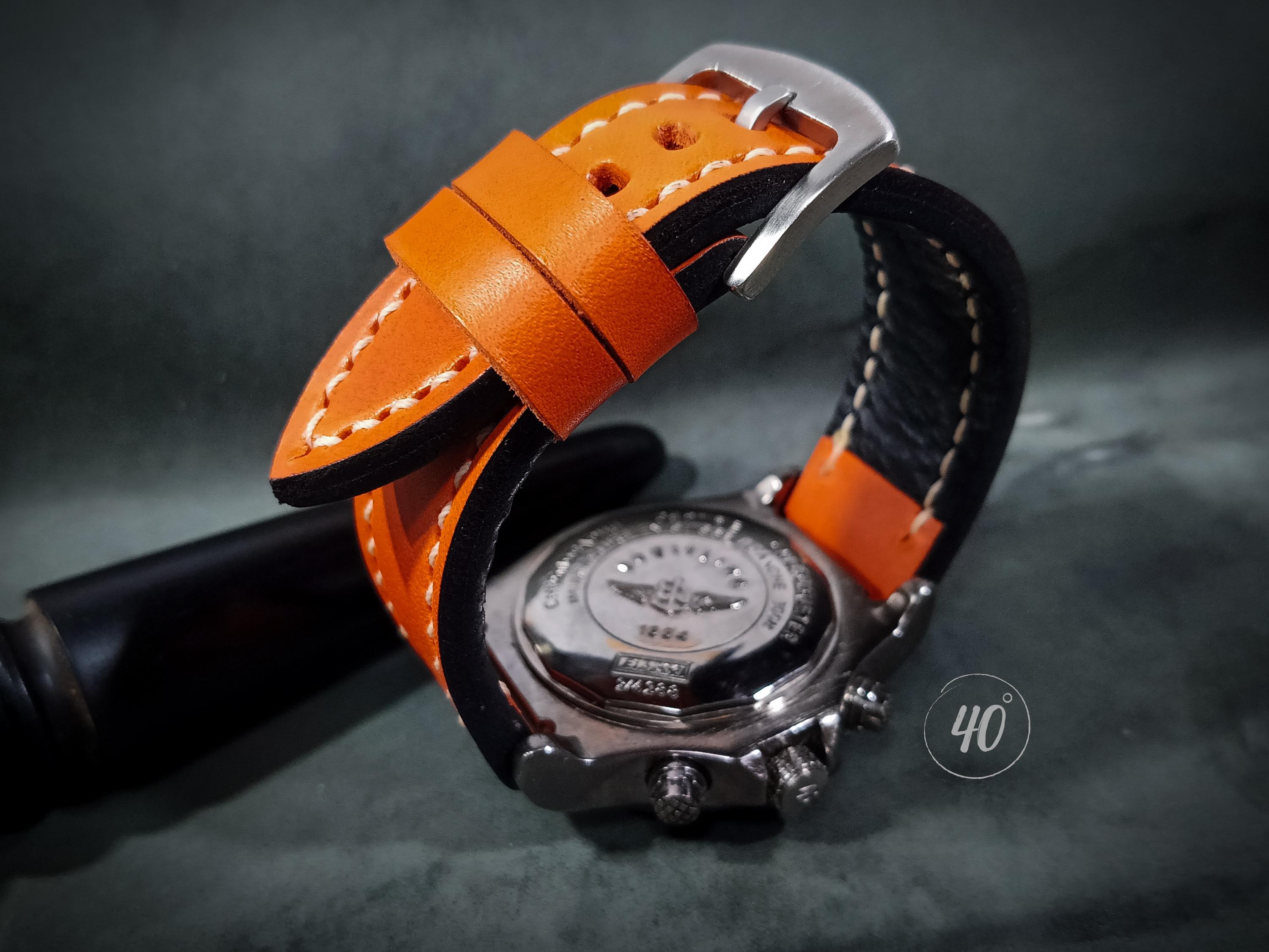Buttero Leather Watch Strap, Orange Leather Watch Strap, 16mm, 17mm ...
