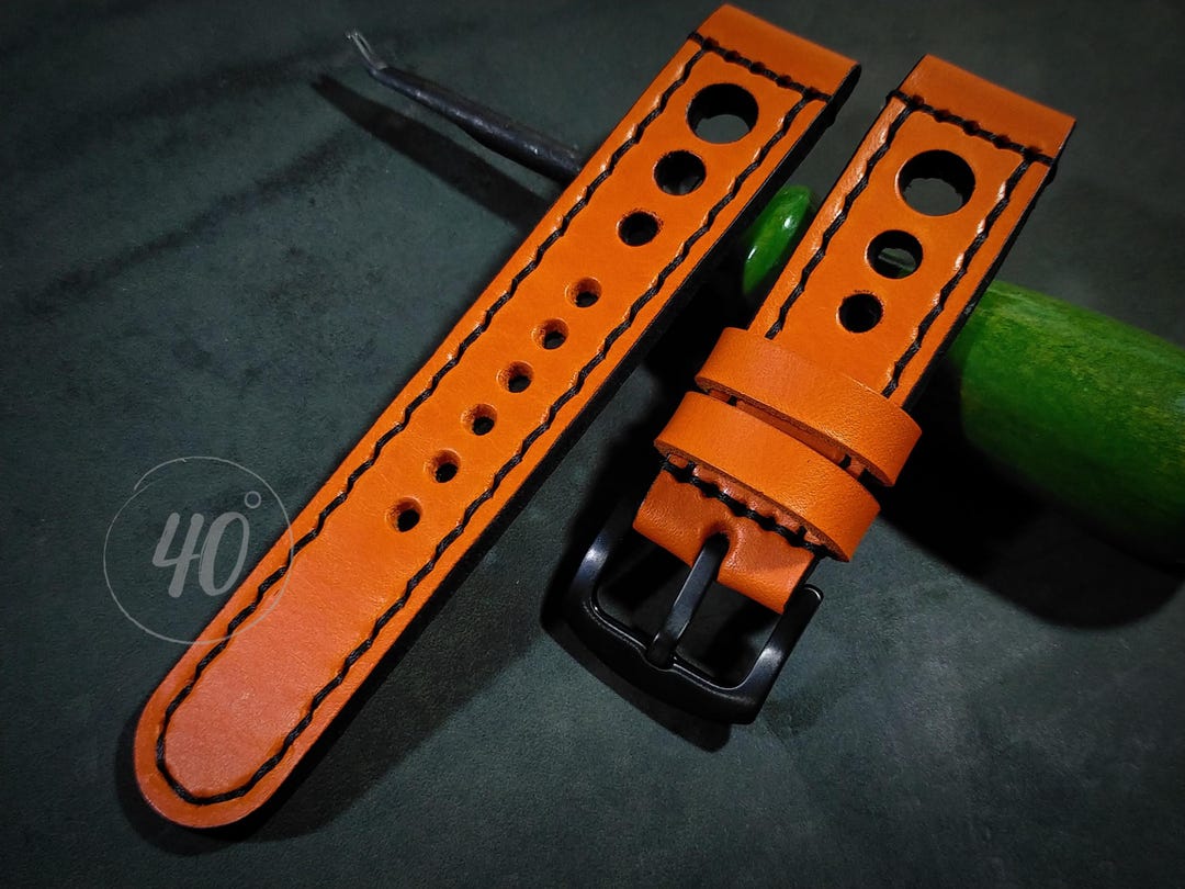 Buttero Leather Watch Strap, Orange Leather Watch Strap, 16mm, 17mm ...
