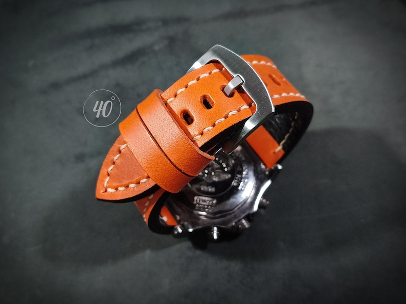 Buttero Leather Watch Strap, Orange Leather Watch Strap, 16mm, 17mm ...