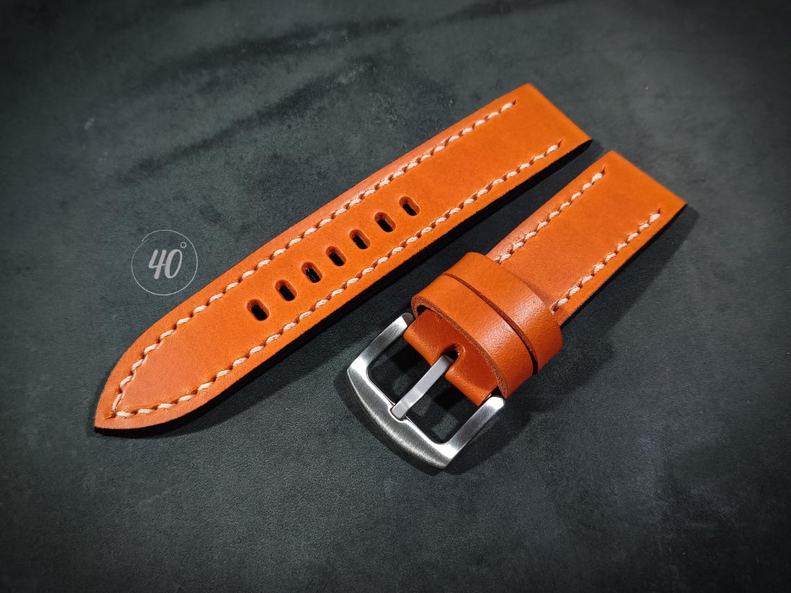 Buttero Leather Watch Strap, Orange Leather Watch Strap, 16mm, 17mm ...
