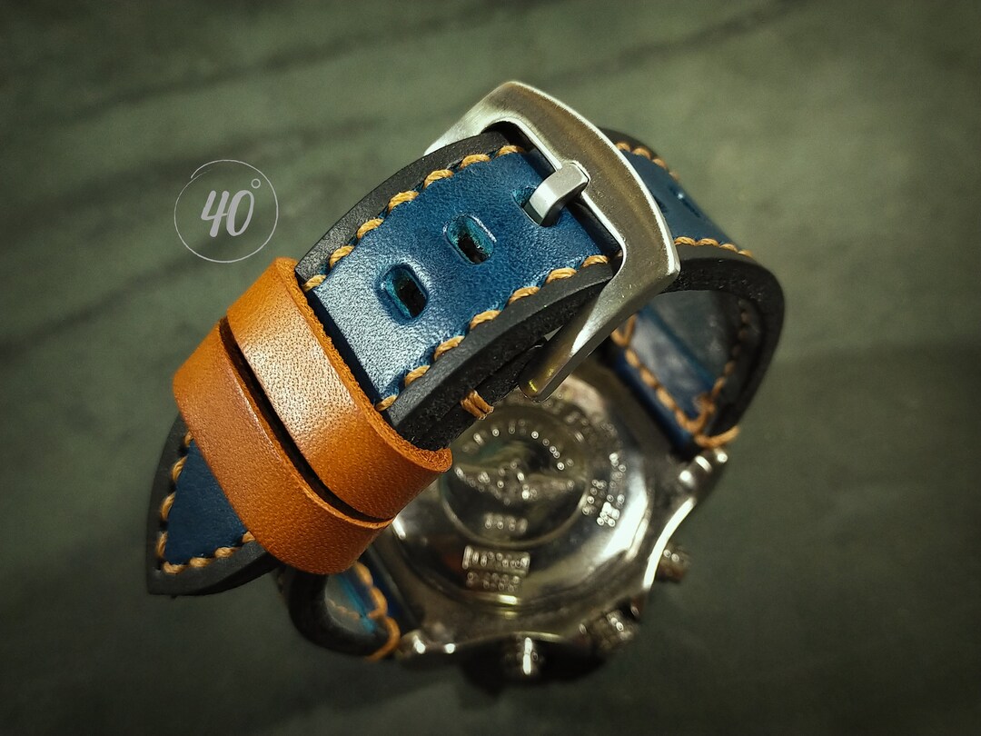 Buttero Leather Watch Strap, Navy Blue Leather Watch Strap, 16mm, 17mm ...