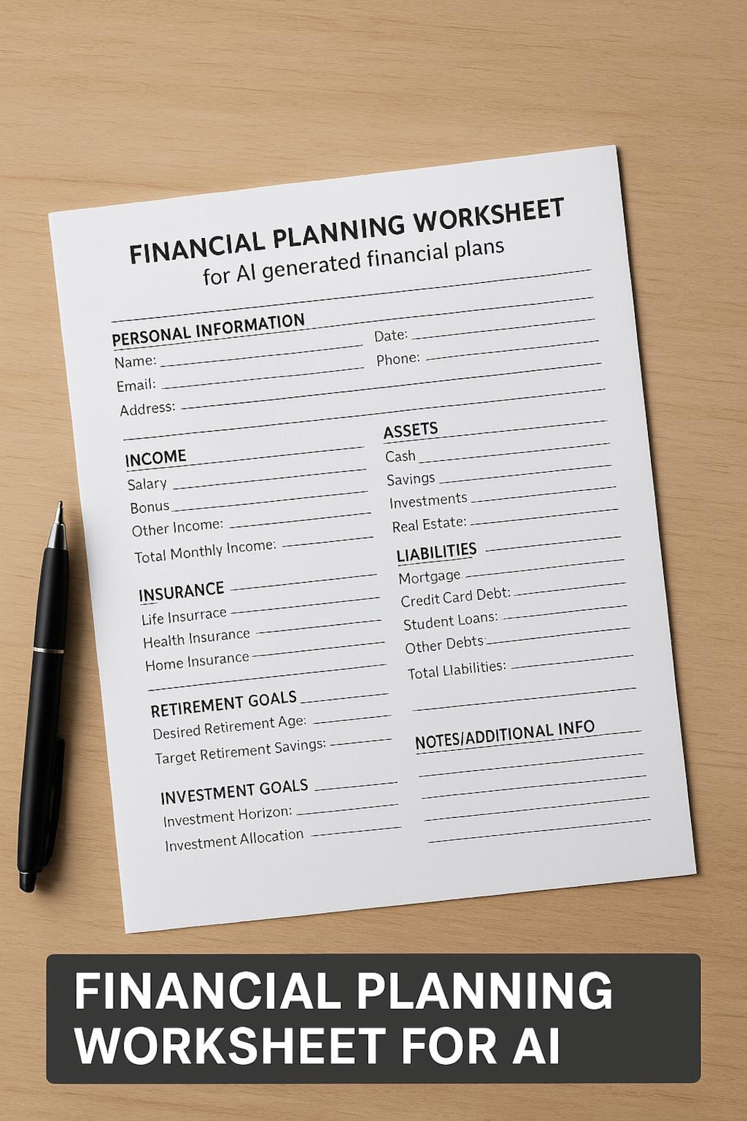 Financial Planning Worksheet for AI | Collect Income, Assets & Goals ...