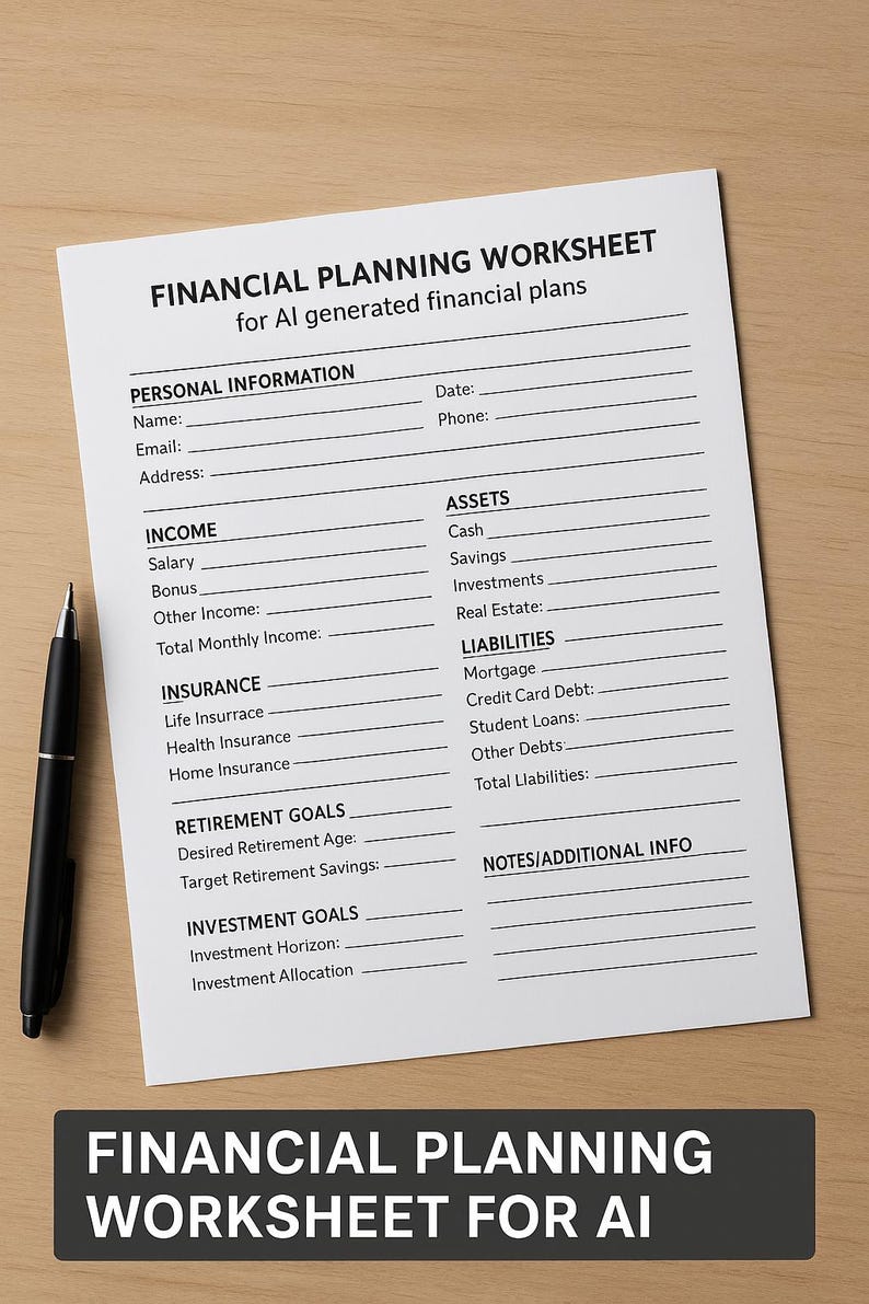 Financial Planning Worksheet for AI | Collect Income, Assets & Goals ...