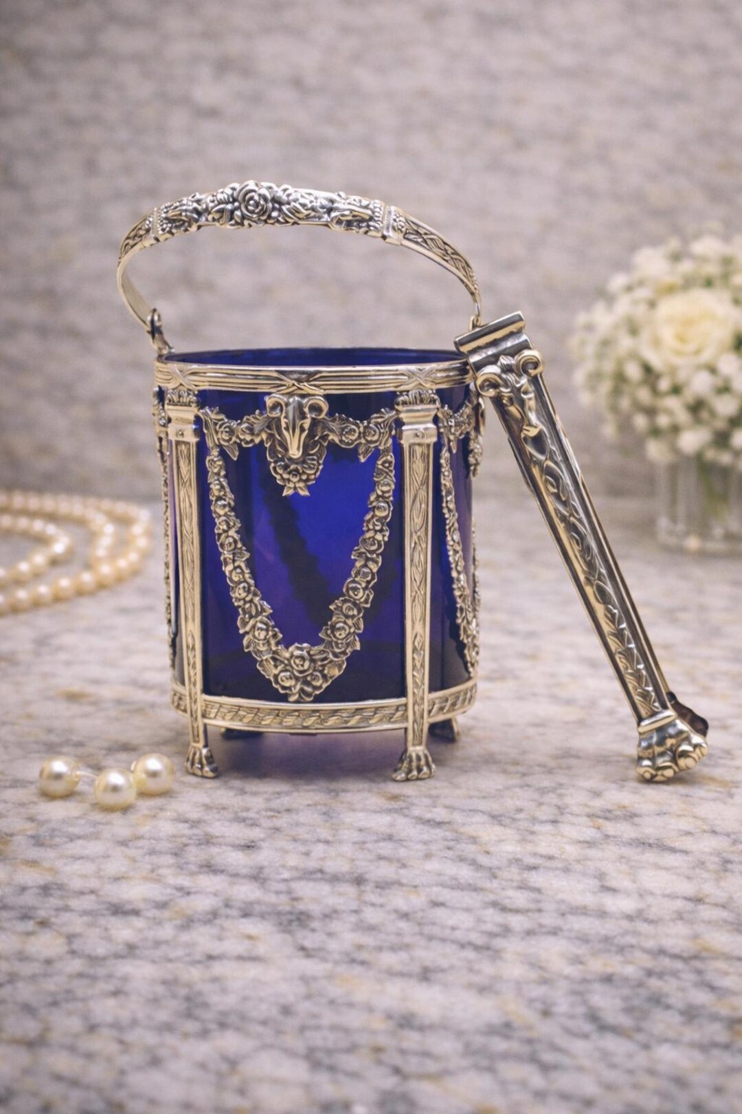Pedro Durán Pompeya Cobalt Blue Ice Bucket With Sterling Silver 925 ...
