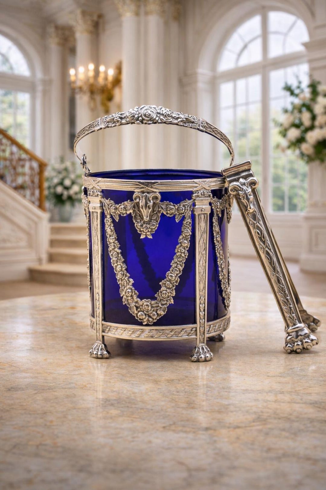 Pedro Durán Pompeya Cobalt Blue Ice Bucket With Sterling Silver 925 ...