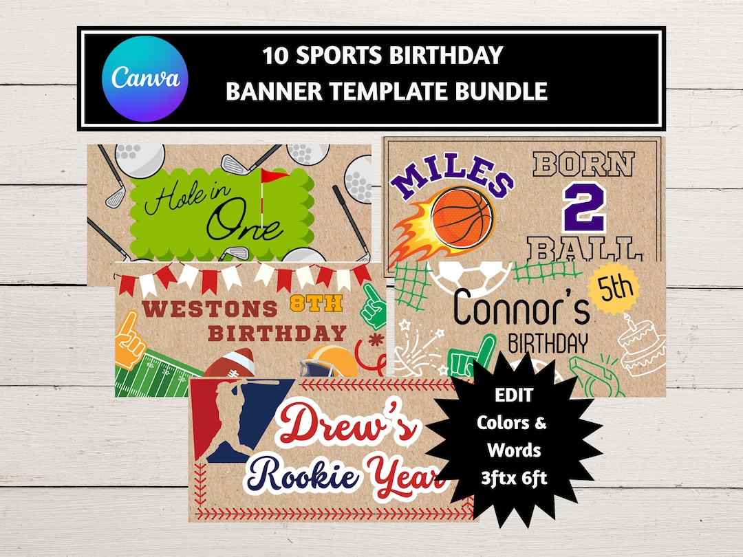 Sports Birthday Banner Template Bundle - Etsy