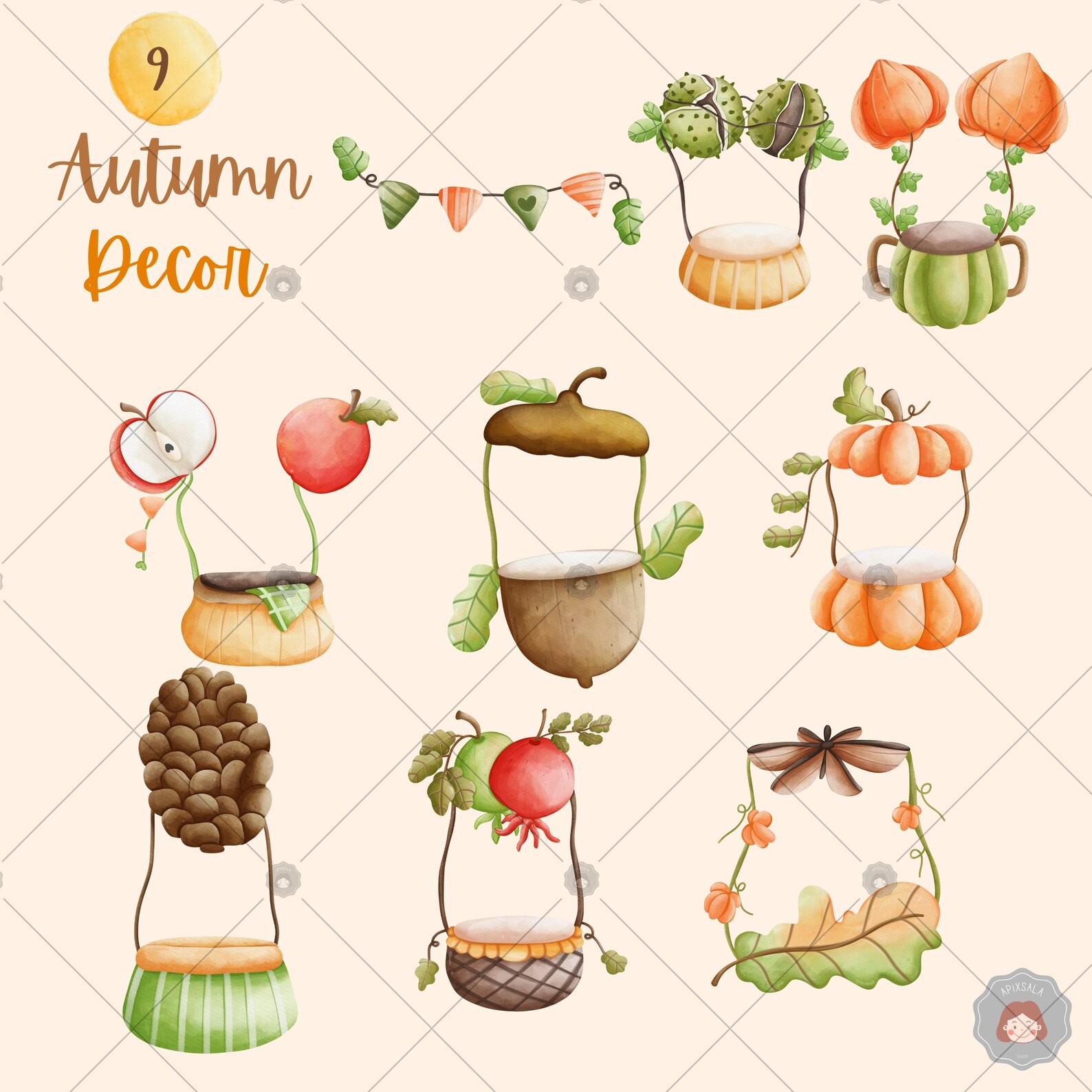 Watercolor Autumn Fox PNG Clipart Bundle, Fall Fox PNG Clipart ...