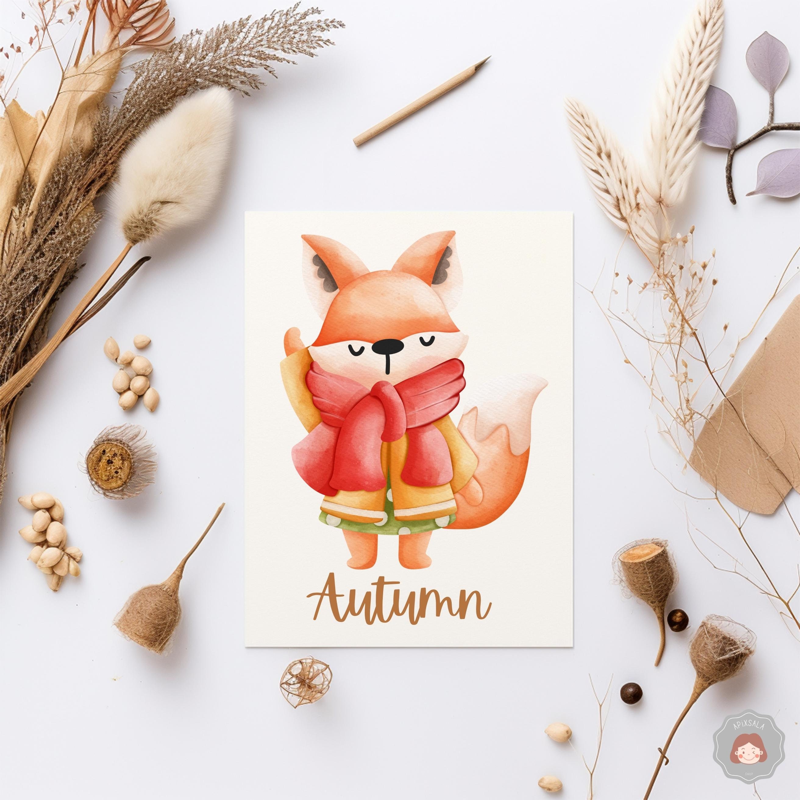 Watercolor Autumn Fox PNG Clipart Bundle, Fall Fox PNG Clipart ...