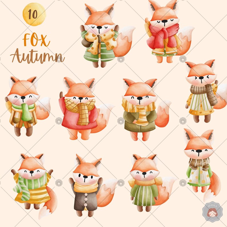 Watercolor Autumn Fox PNG Clipart Bundle, Fall Fox PNG Clipart ...