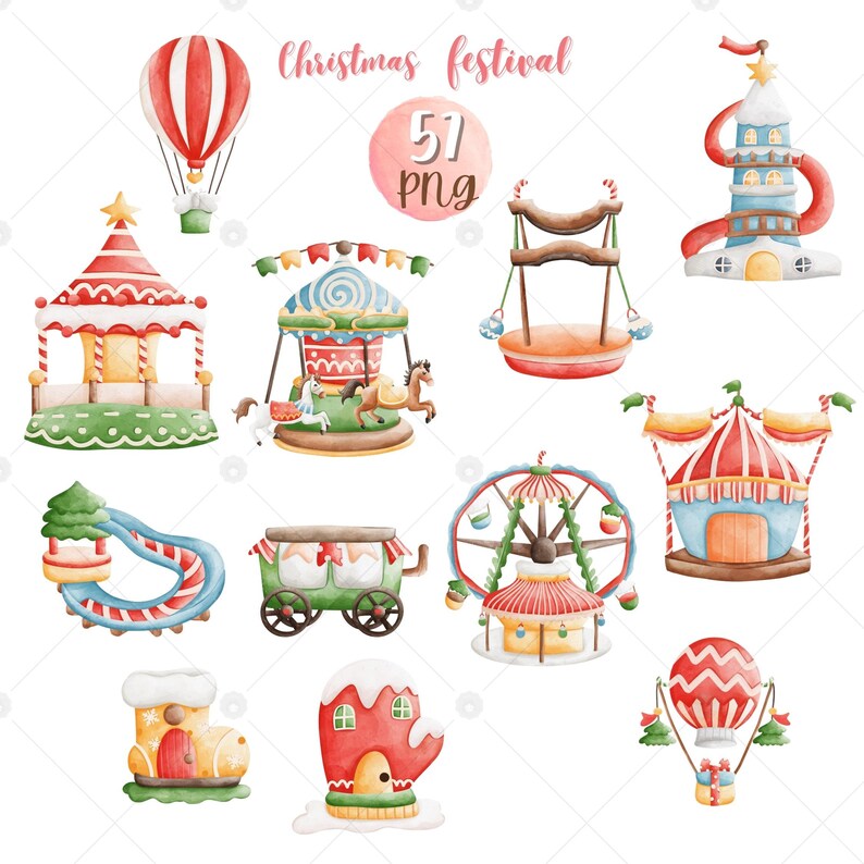Watercolor Christmas Festival, Circus Carnival, Christmas Theme ...