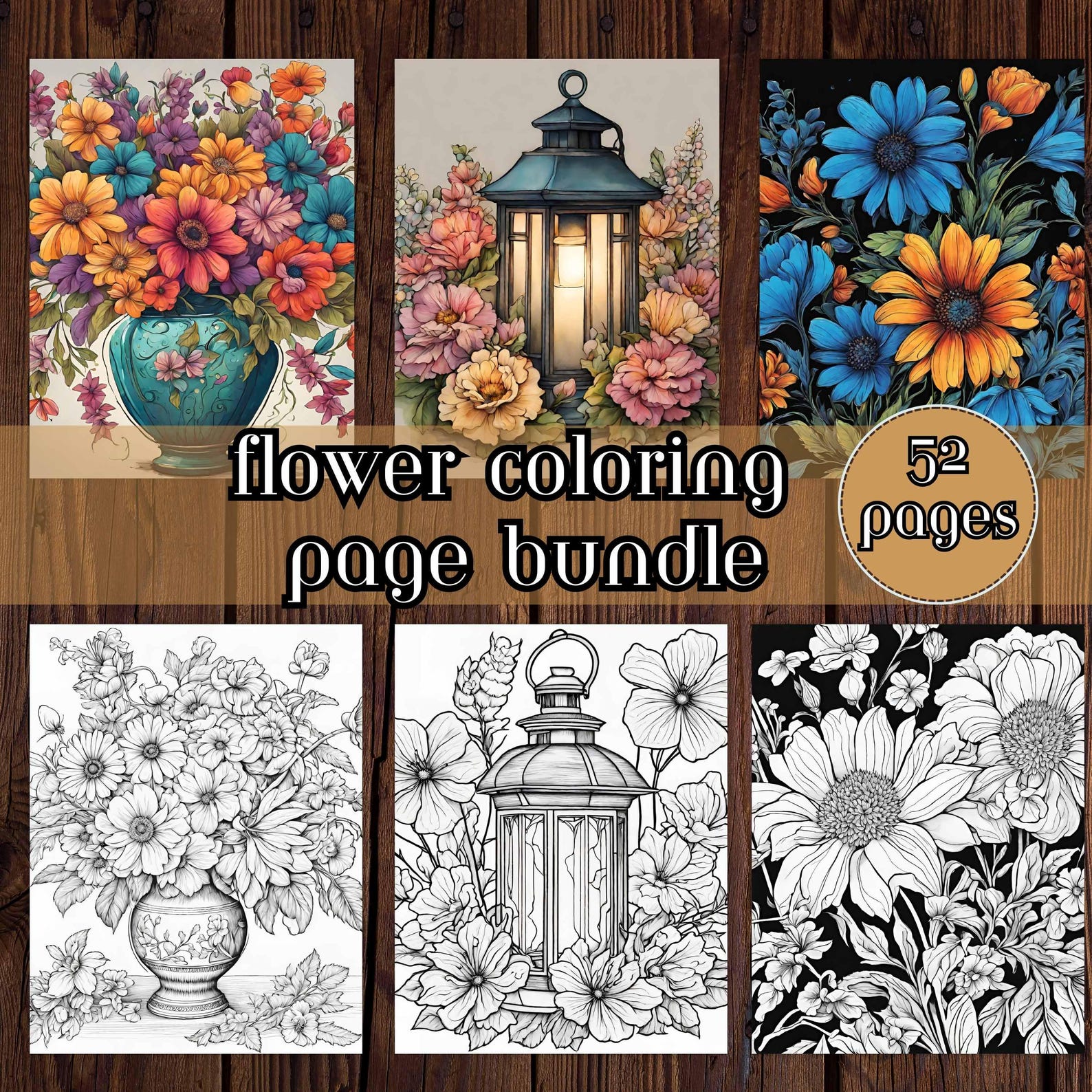 52 Flower Coloring Pages, Bundled Item, Instant Download, Enchanted ...