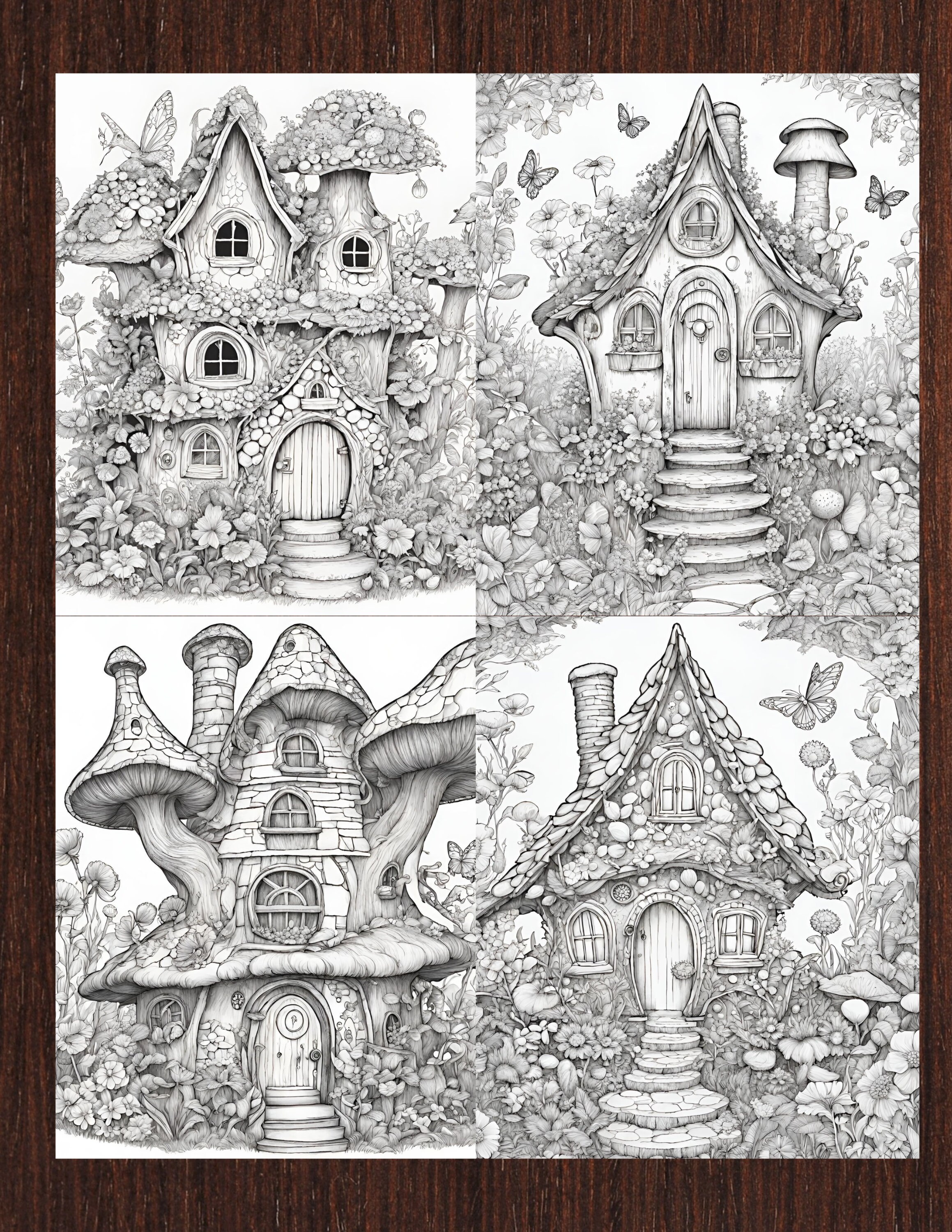12 Enchanting Fairy House Coloring Pages, Instant Download, Greyscale ...