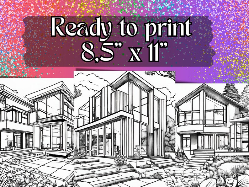 Luxury Modern Home Coloring Pages, Exquisite Estates, Instant Download ...