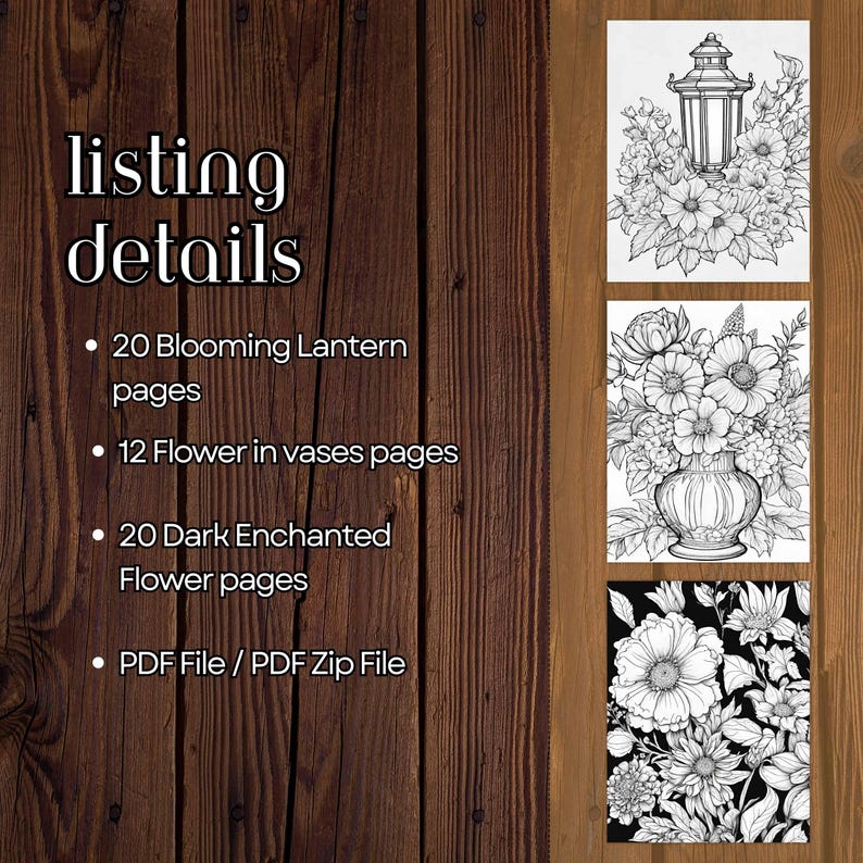 52 Flower Coloring Pages, Bundled Item, Instant Download, Enchanted ...