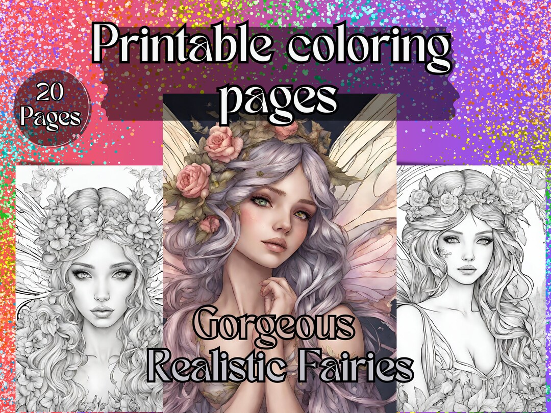 Enchanted Realms: A Stunning Fairy Coloring Journey. Realistic Fairy ...