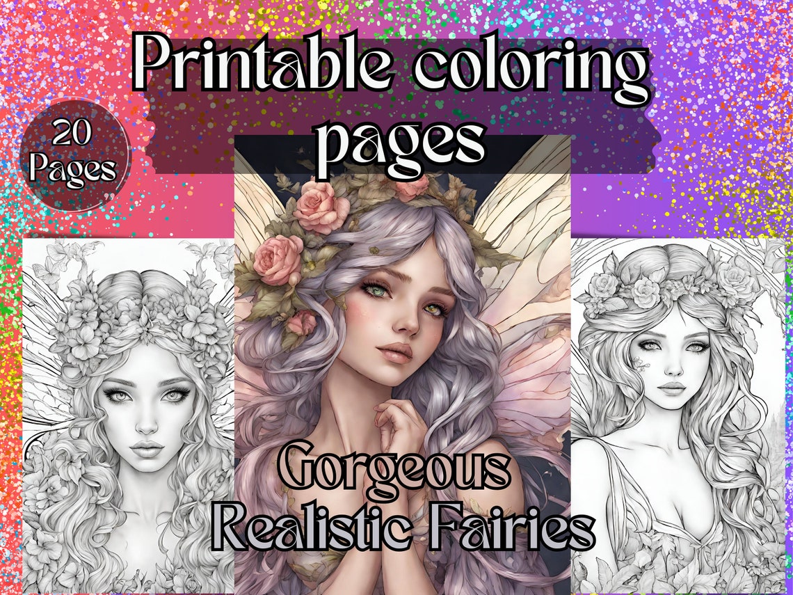 Enchanted Realms: A Stunning Fairy Coloring Journey. Realistic Fairy ...