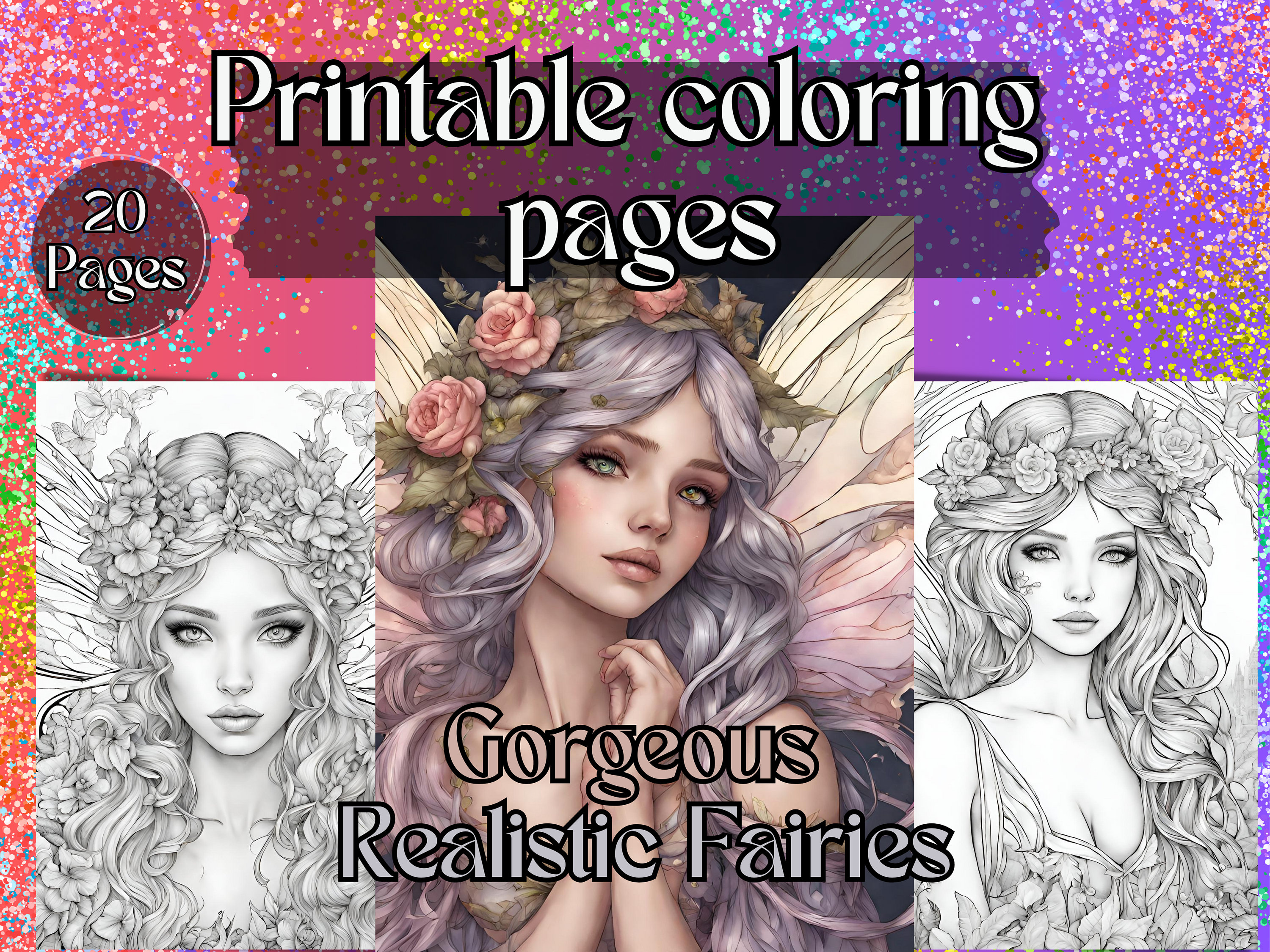 Enchanted Realms: A Stunning Fairy Coloring Journey. Realistic Fairy ...