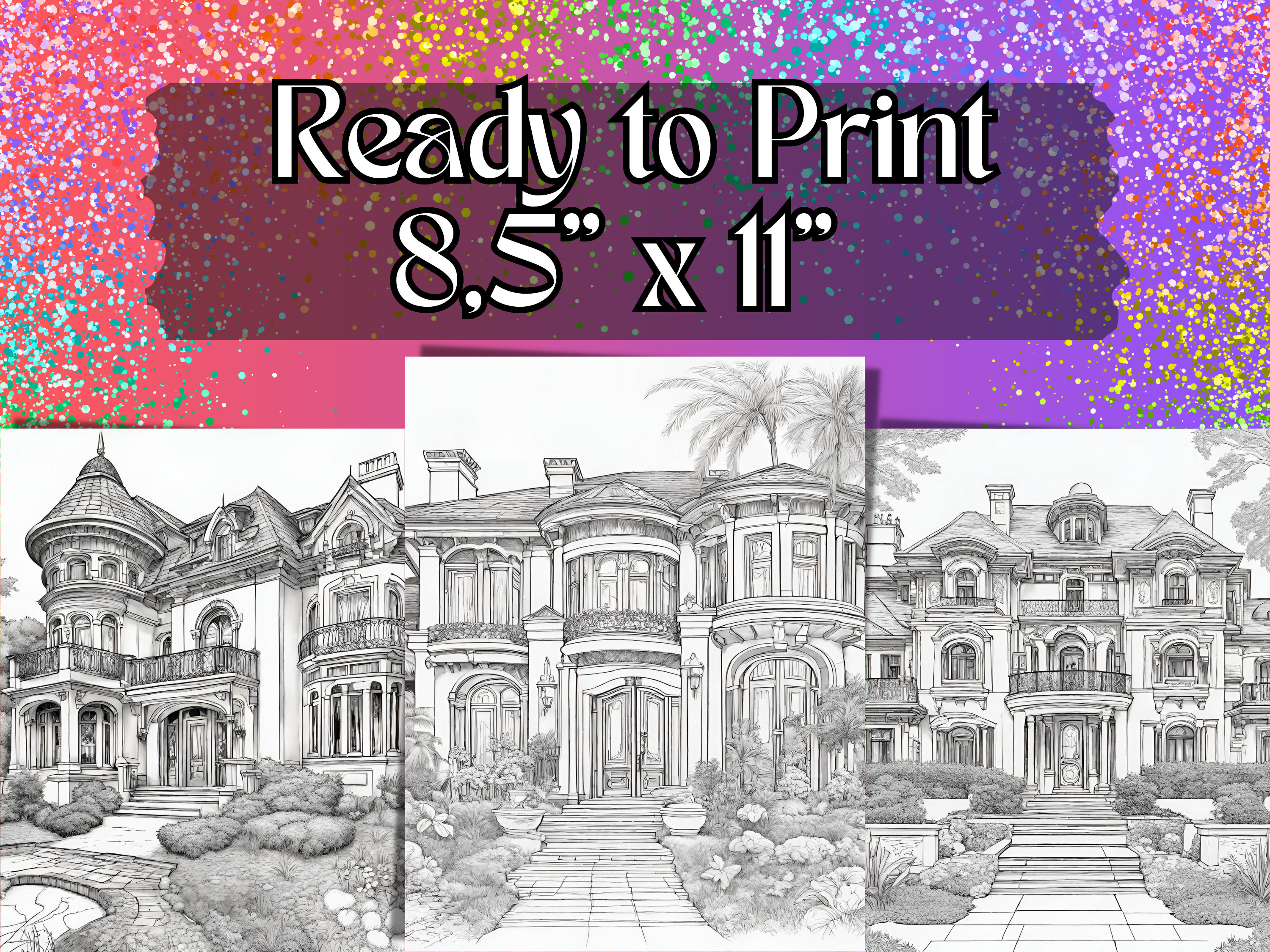 12 Lavish Luxury Home Coloring Pages, Exquisite Estates, Instant ...