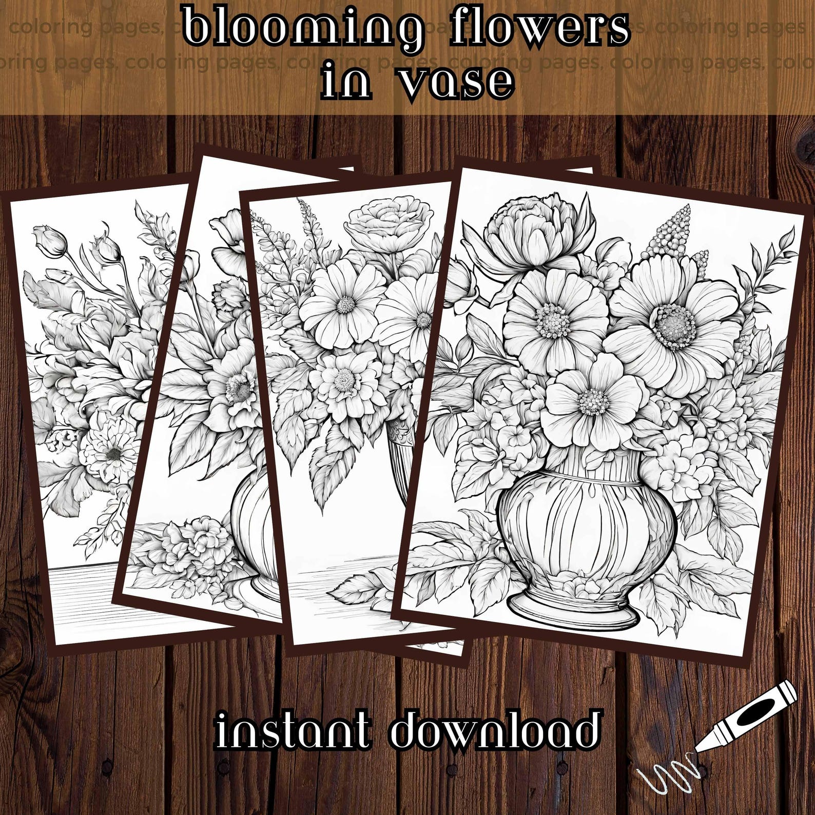 52 Flower Coloring Pages, Bundled Item, Instant Download, Enchanted ...