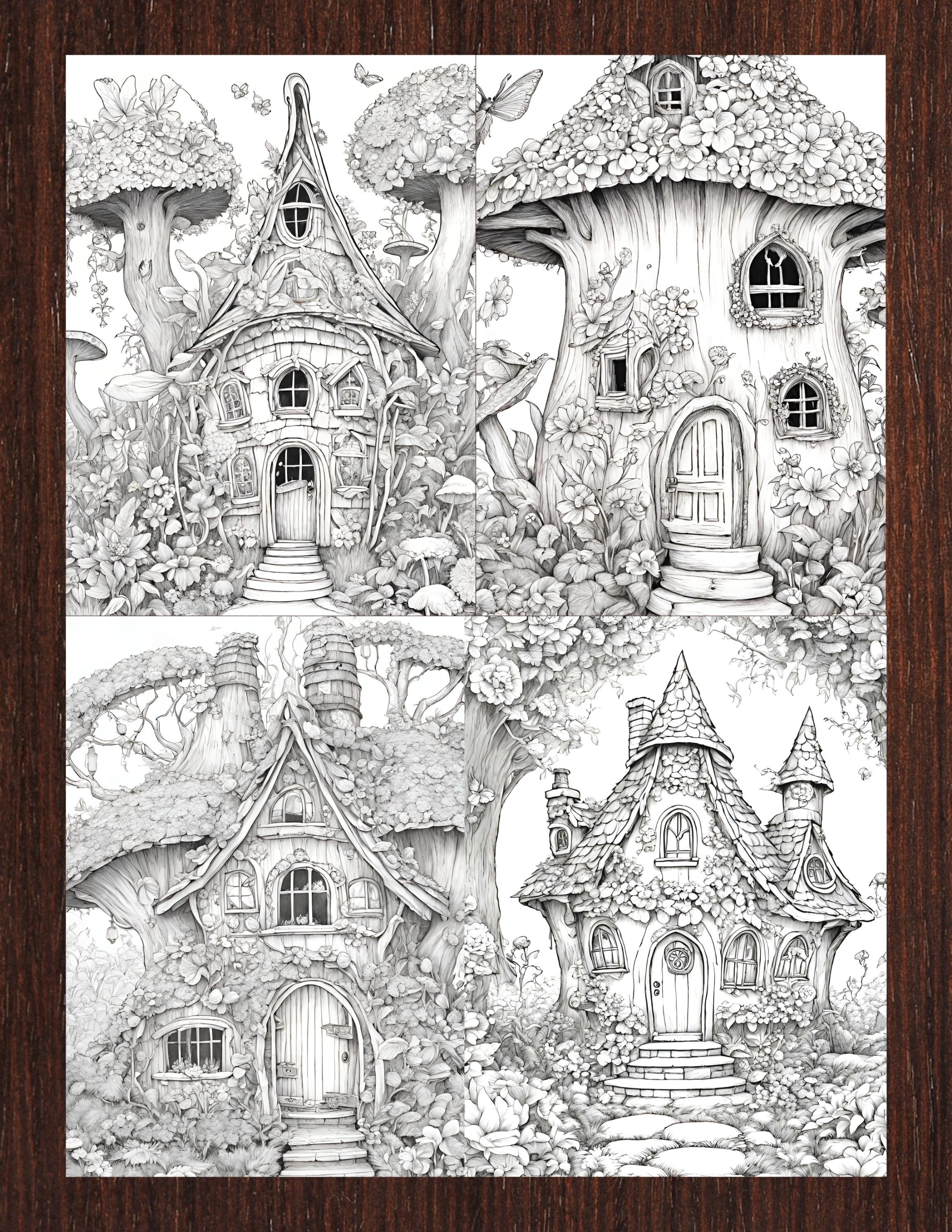 12 Enchanting Fairy House Coloring Pages, Instant Download, Greyscale ...