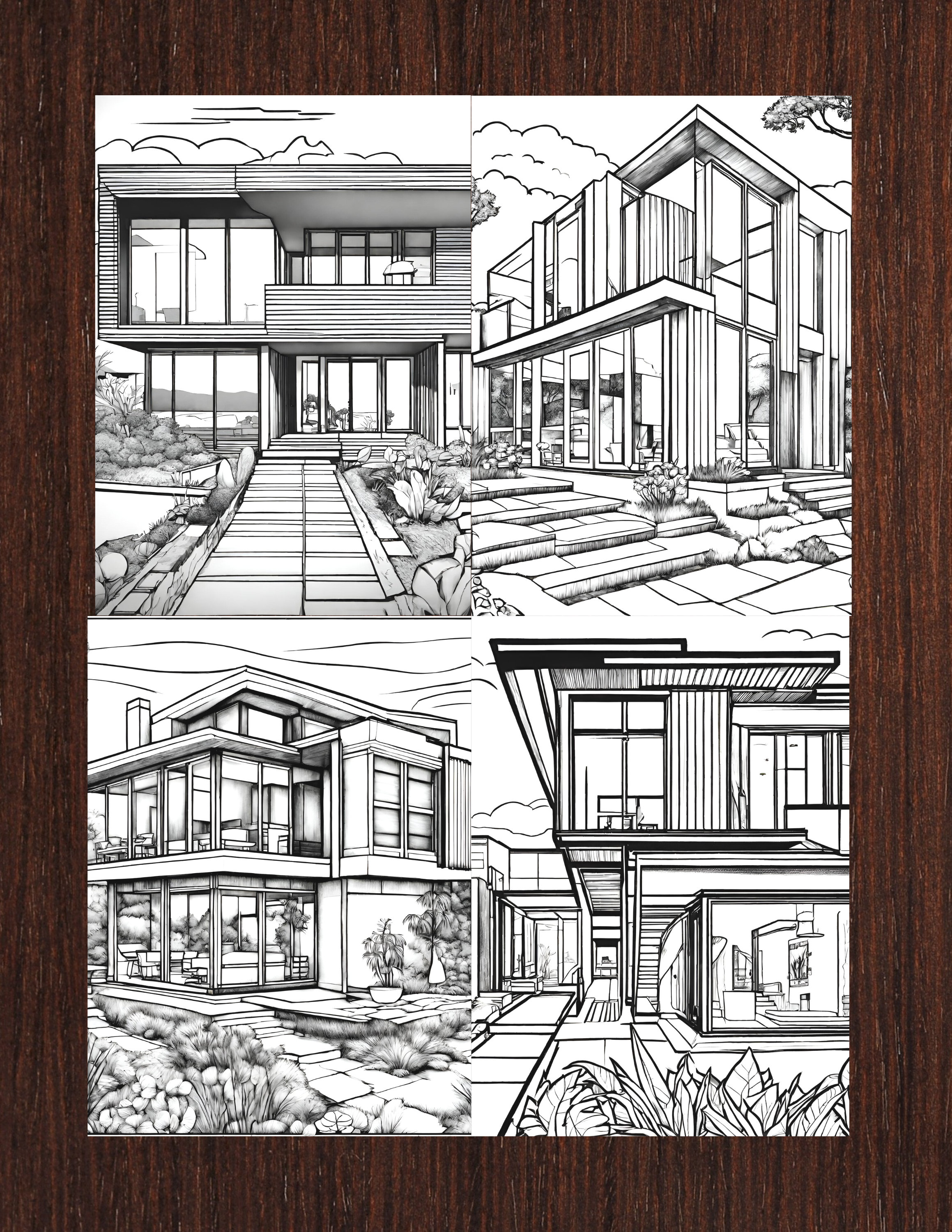 Luxury Modern Home Coloring Pages Exquisite Estates Instant - Etsy