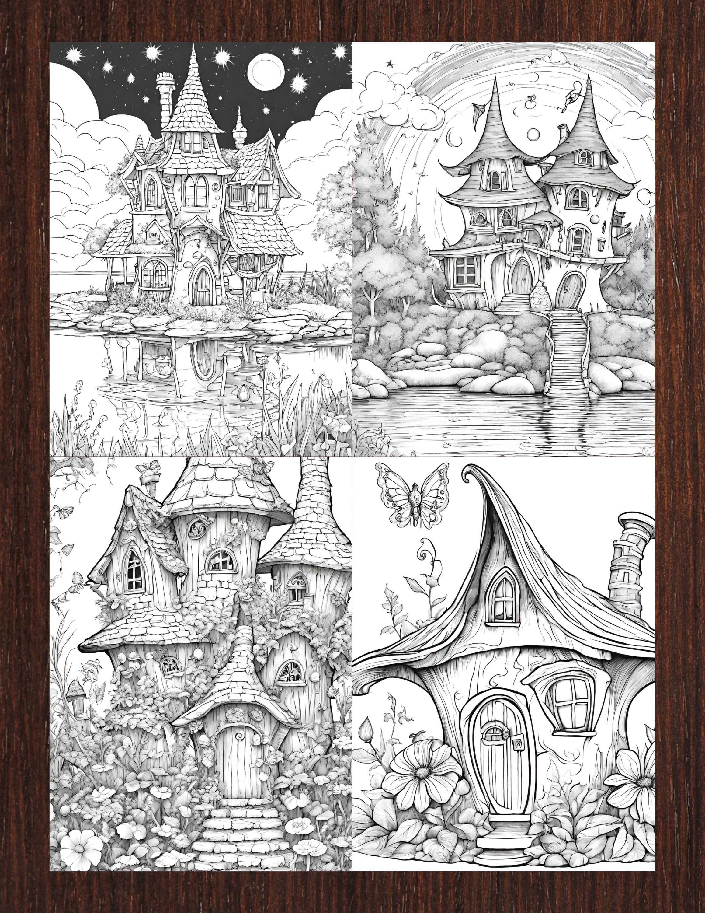 12 Enchanting Fairy House Coloring Pages, Instant Download, Greyscale ...