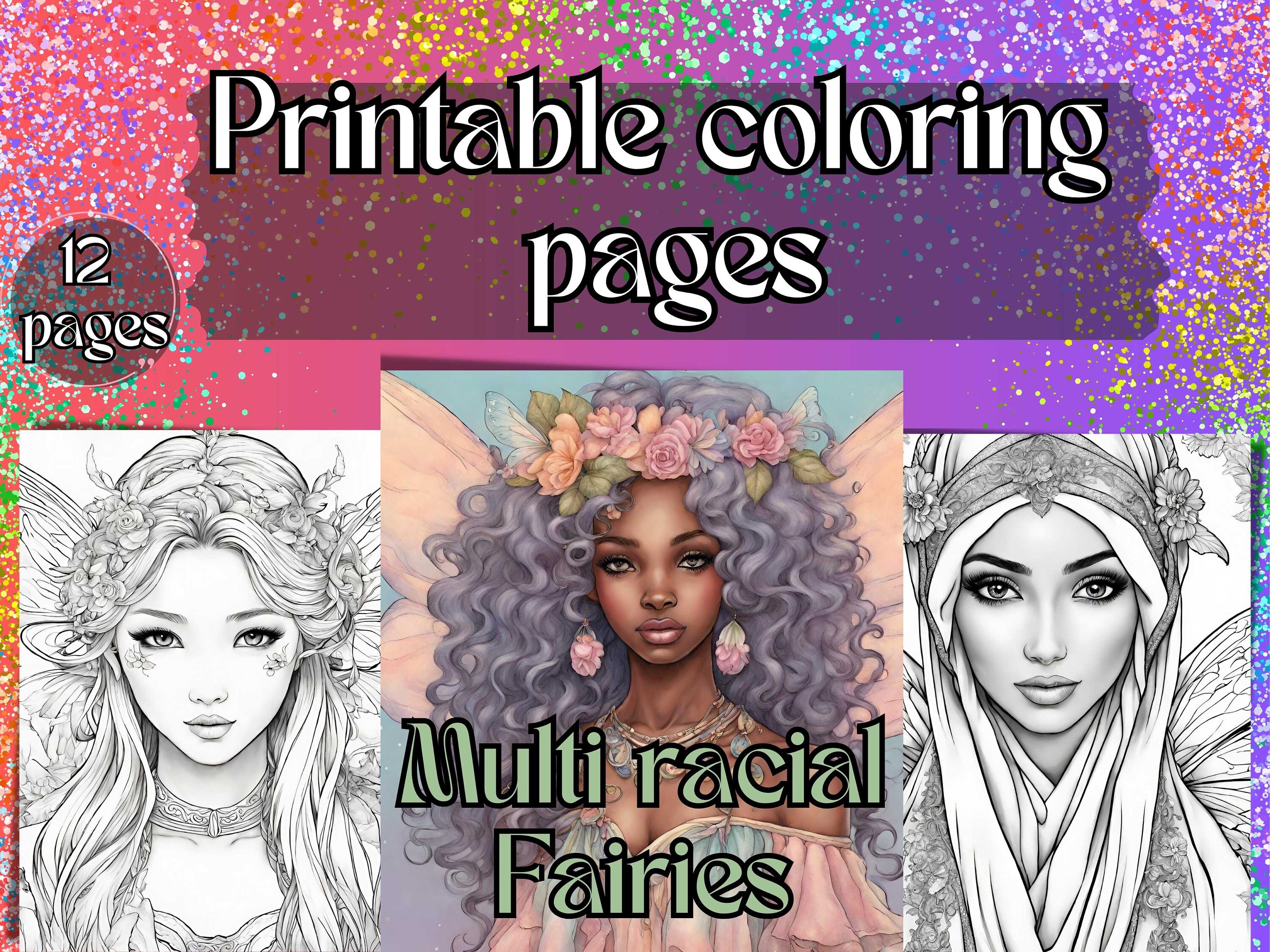 Fairy Realms of Diversity, Multi Racial Faires, Printable Coloring ...