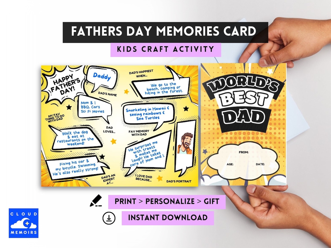 Worlds Best Dad Fathers Day Card, Printable Card From Daughter, Cartoon ...