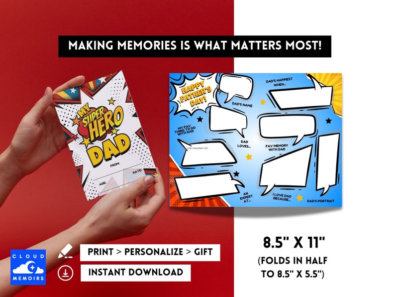 My Super Hero Dad Fathers Day Card, Printable Card From Daughter ...