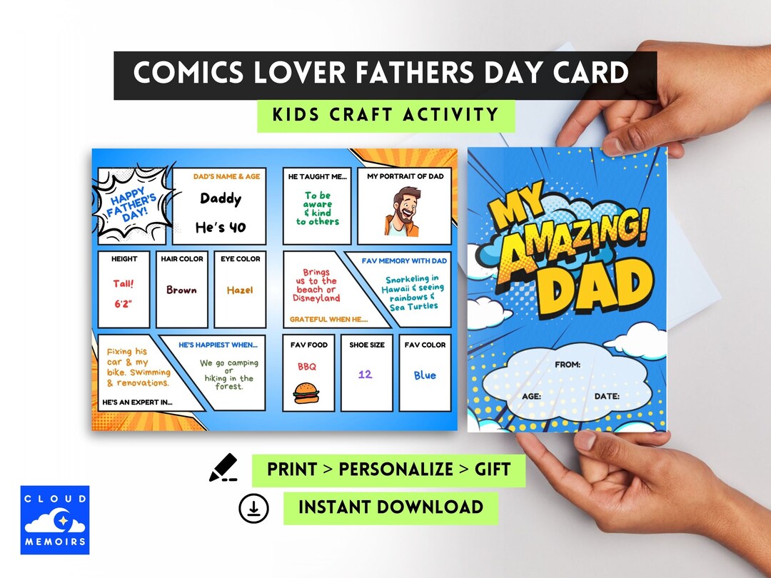 My Amazing Dad Fathers Day Card, Printable Card From Son, Comic Book ...