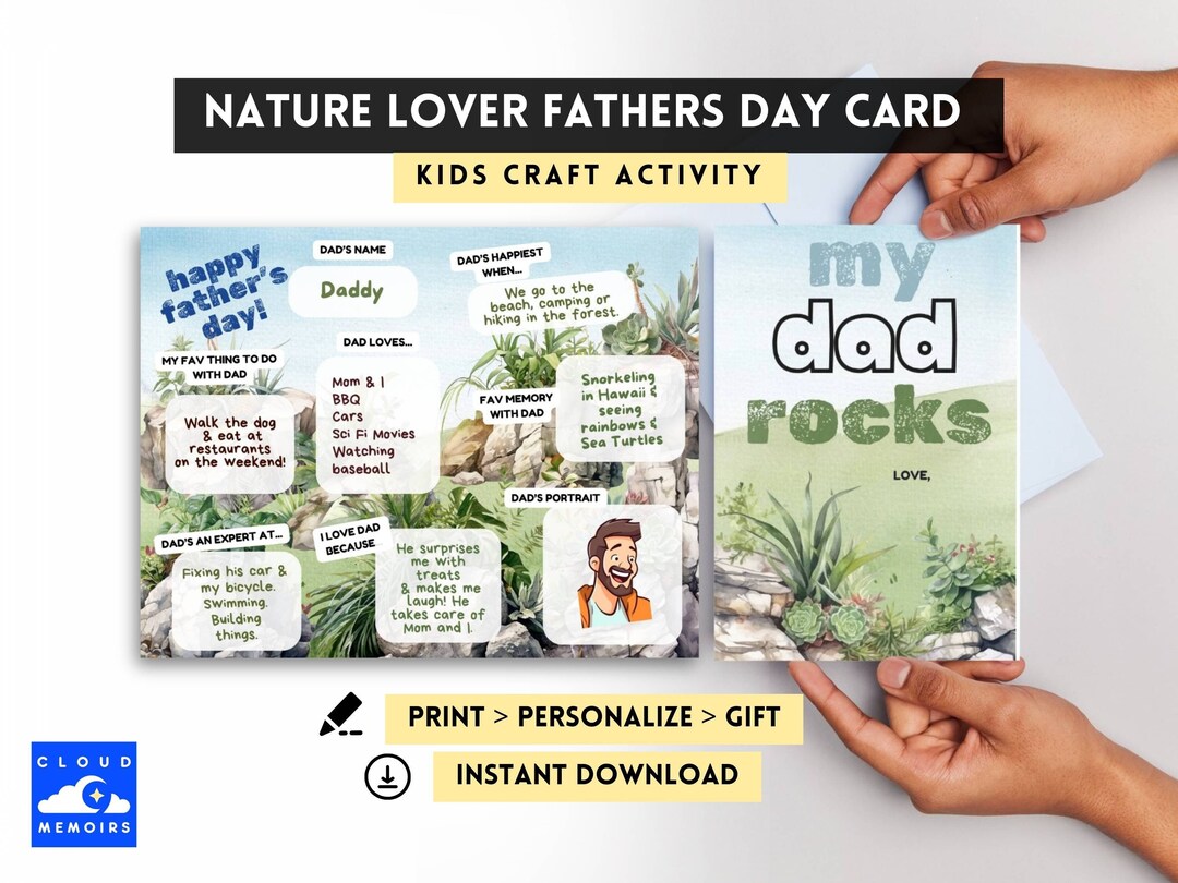 My Dad Rocks Father's Day Card: Nature Theme Printable (PDF) - Etsy