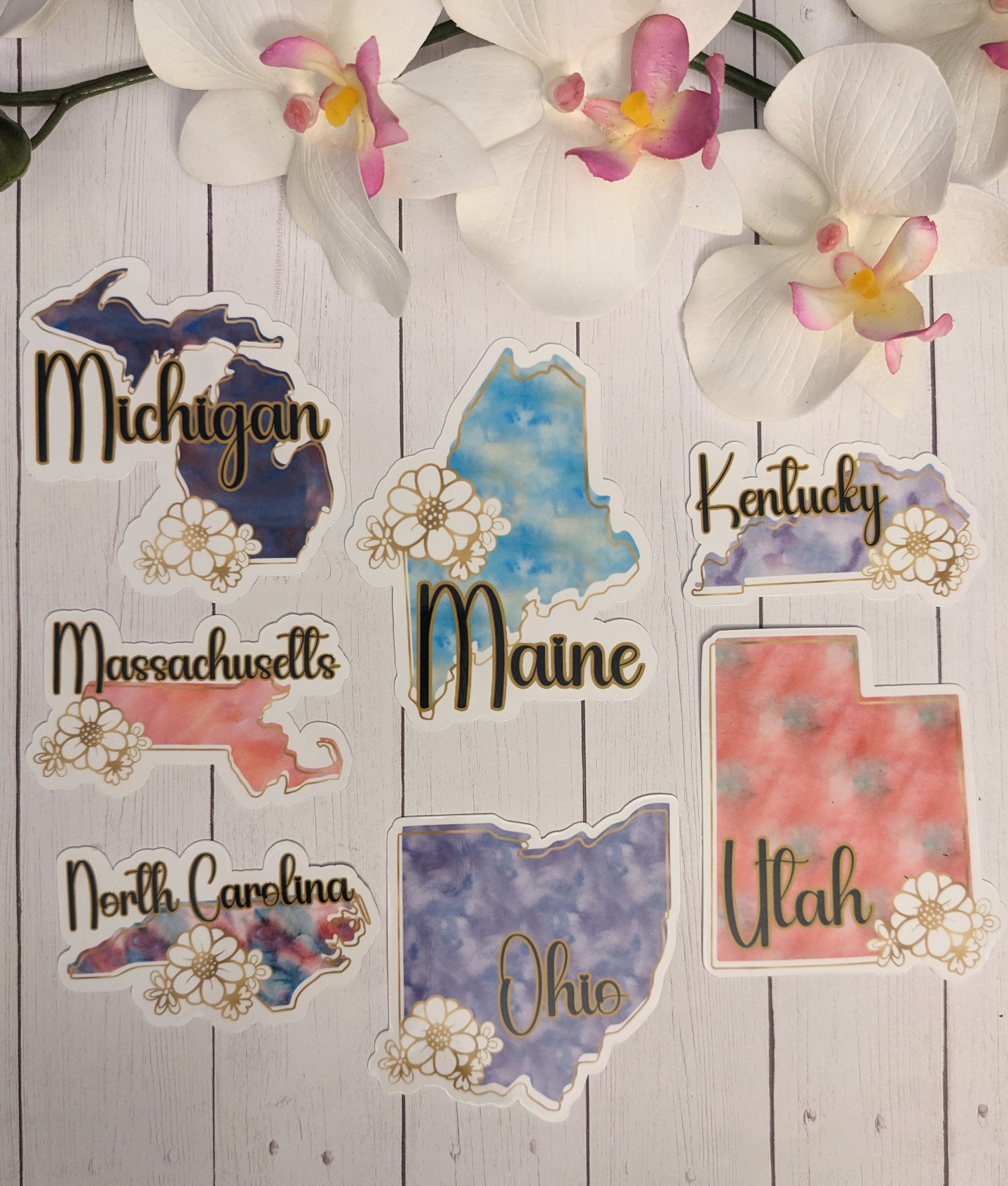 US State Colorful Floral Sticker - Etsy