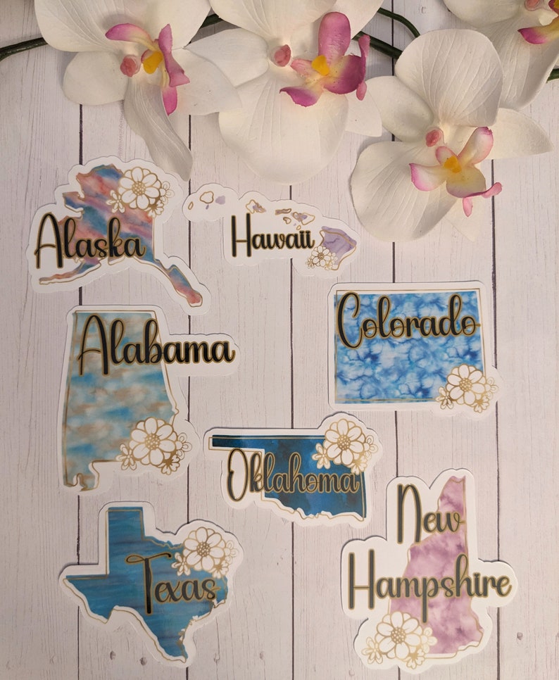US State Colorful Floral Sticker - Etsy