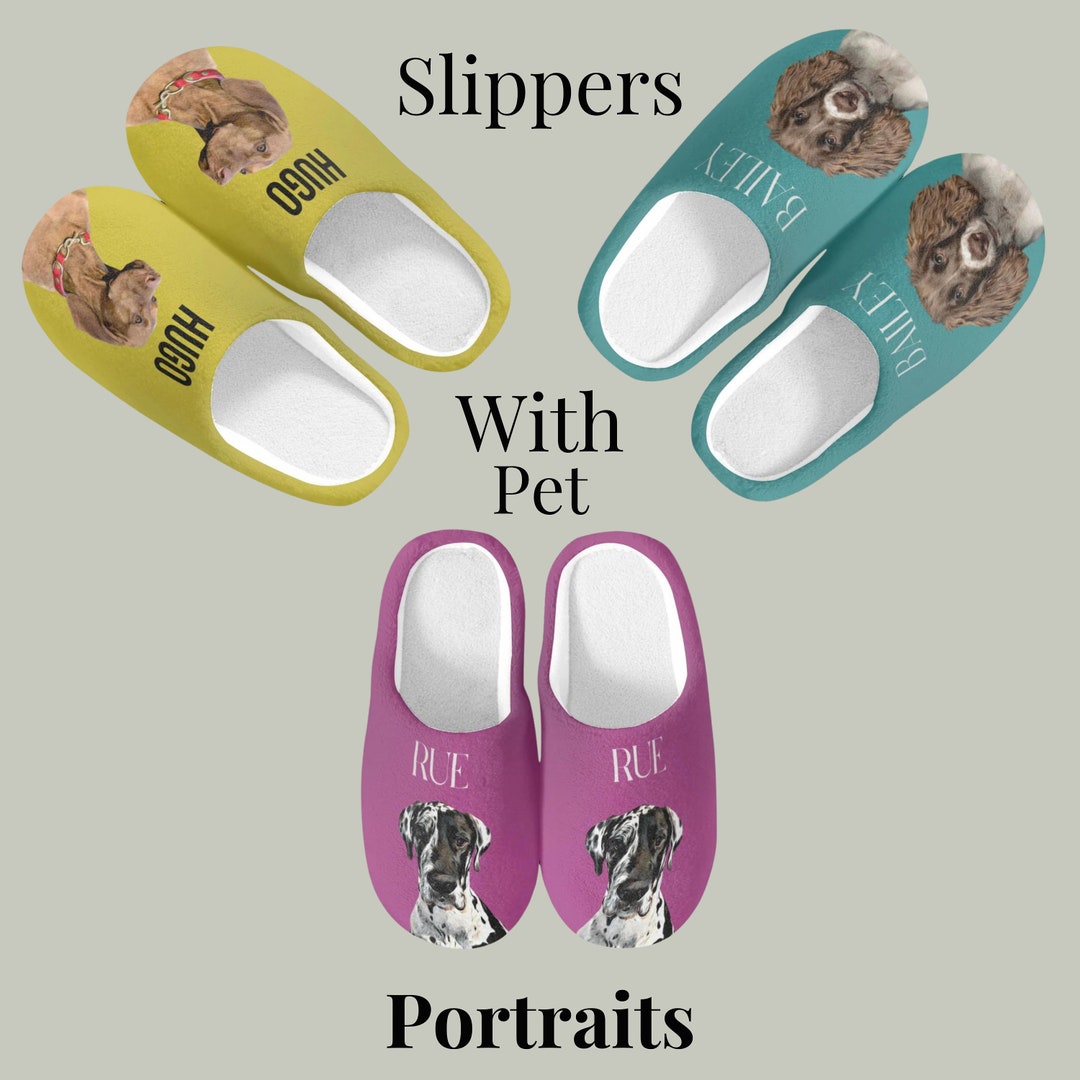 Personalised Slippers With Pet Portrait From Photo Custom Pet Slippers ...