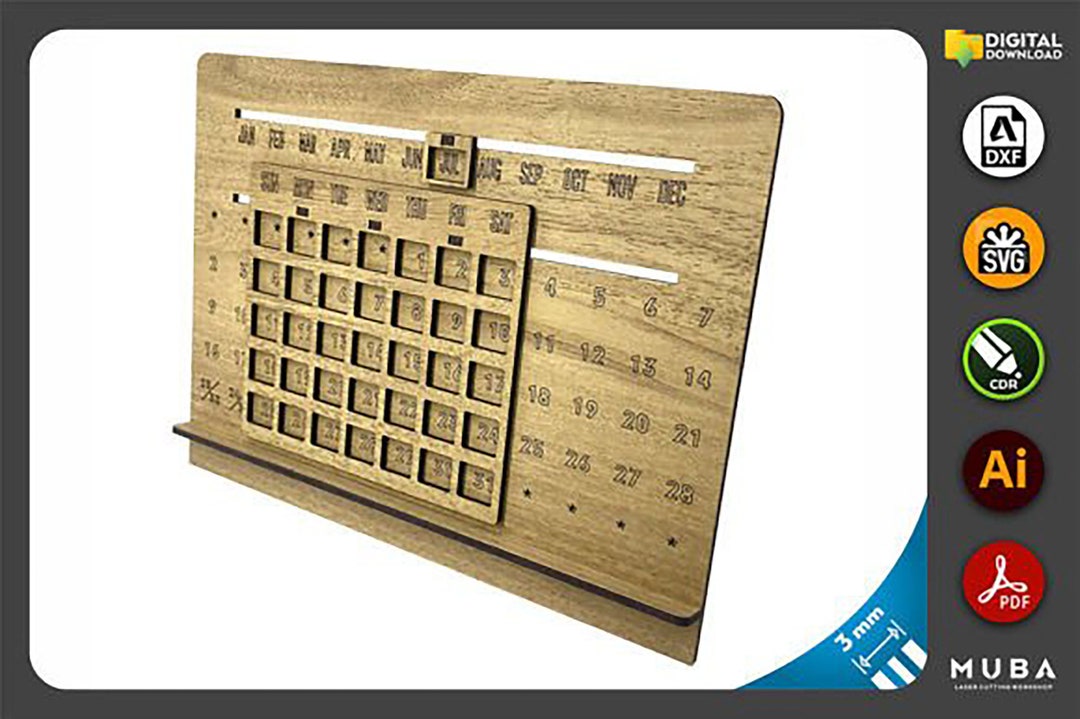CALENDAR Laser Cut Files, Perpetual Calendar, Vector, Cnc Cut, SVG, Cnc ...