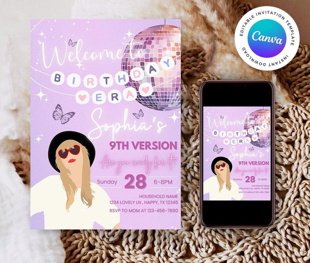 The Eras Tour Birthday Party, Printable Swifties Birthday Digital ...