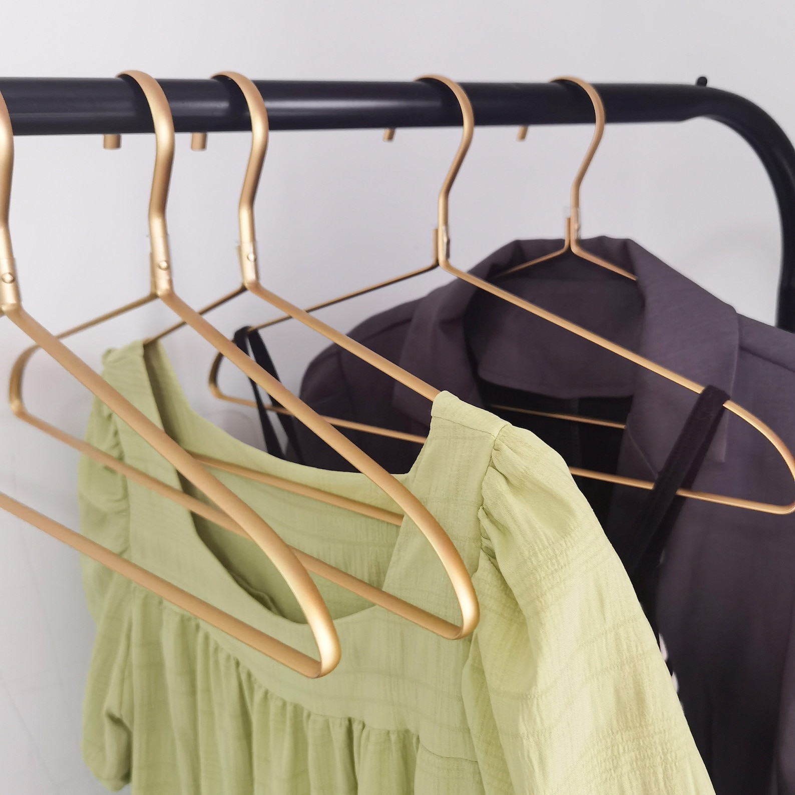10 PCS Premium Matte Gold Aluminum Coat Hangers, 16.5” Extra Smooth Metal Shirt Dress Hanger ...