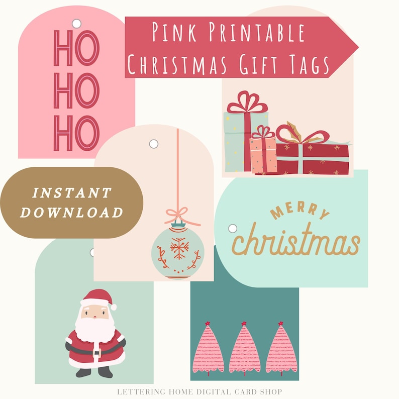 Printable Pink Christmas Gift Tags Pink Printable Christmas - Etsy